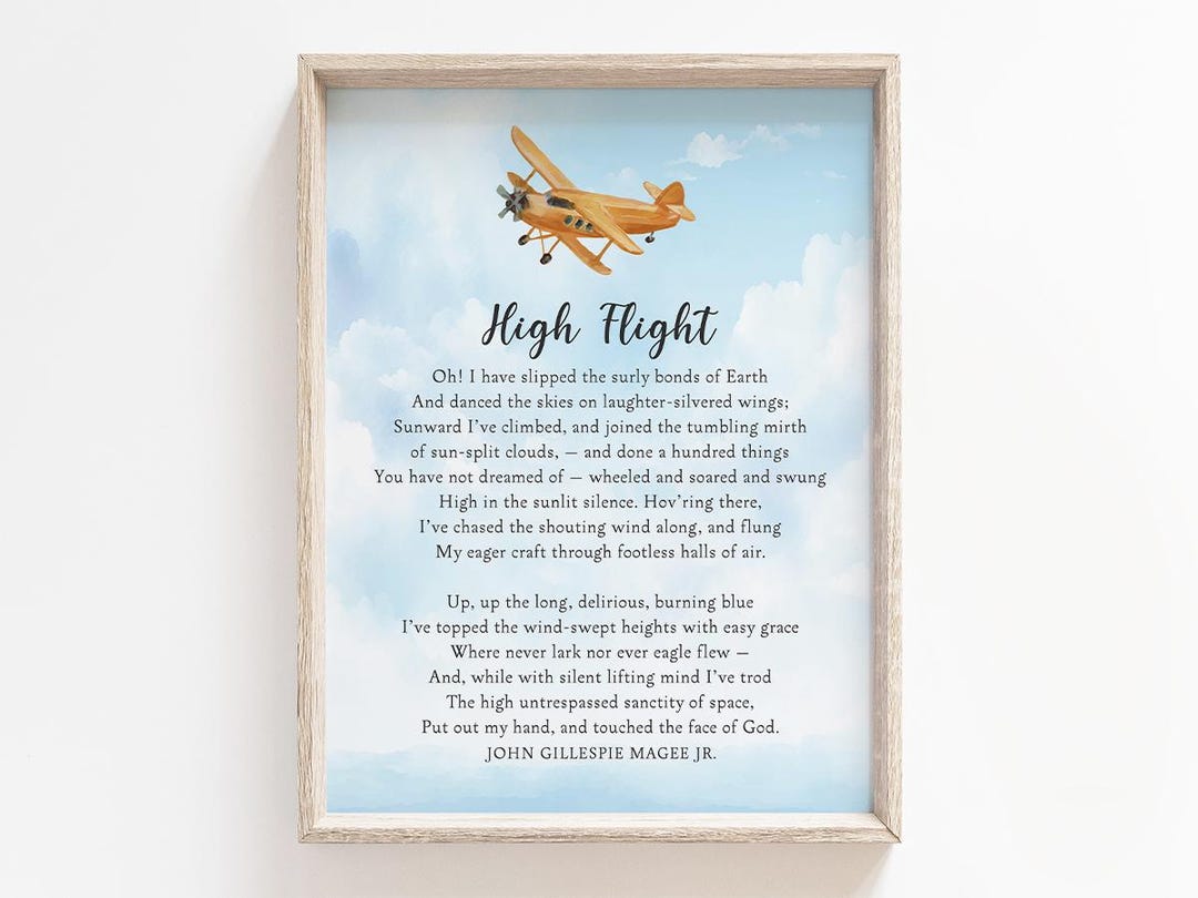 High Flight Poem by John Gillespie Magee Printable, Aviator Print ...