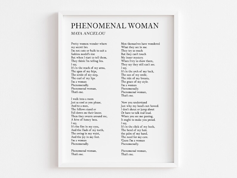 Phenomenal Woman Poem by Maya Angelou Printable, Female Empowerment ...