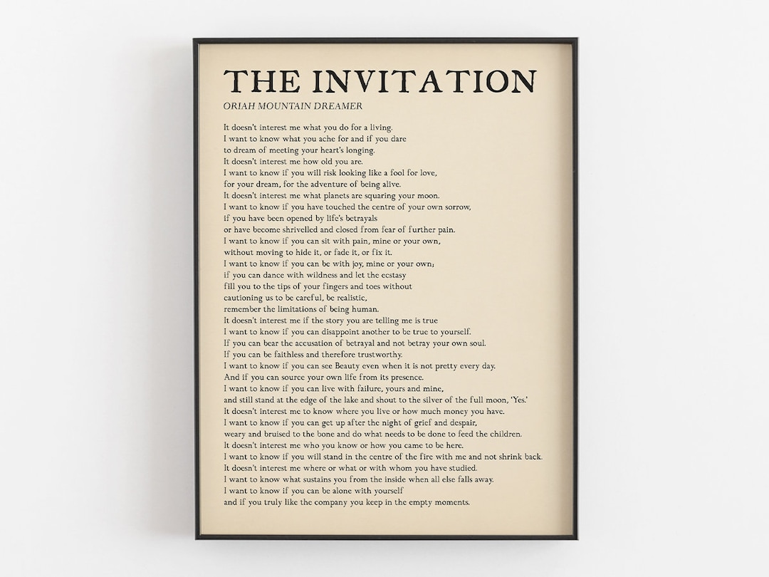 The Invitation Poem Oriah Mountain Dreamer Printable, Love Print ...
