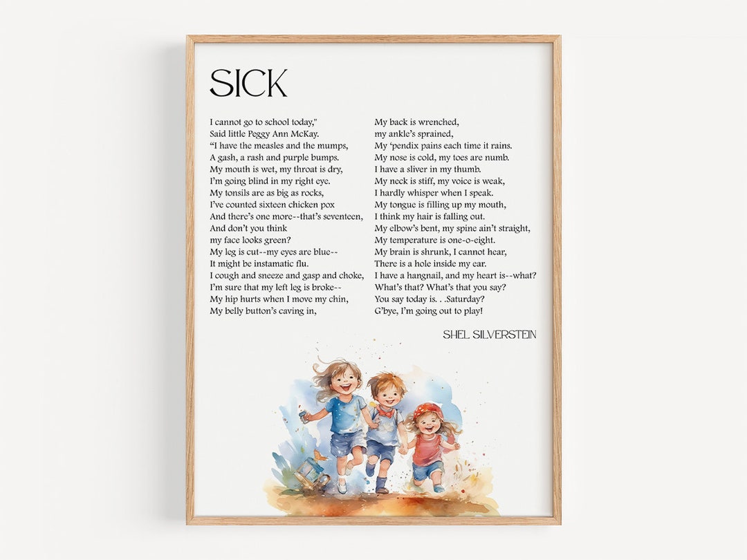 Sick Poem by Shel Silverstein Printable, Weekend Fun Digital Download ...