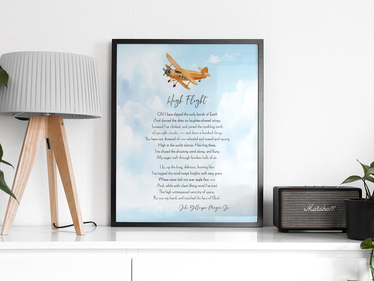 High Flight Poem by John Gillespie Magee Printable, Aviator Print ...