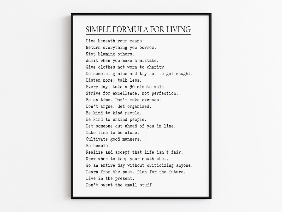 Simple Formula for Living Printable, Home Office Cabin Print, Digital ...