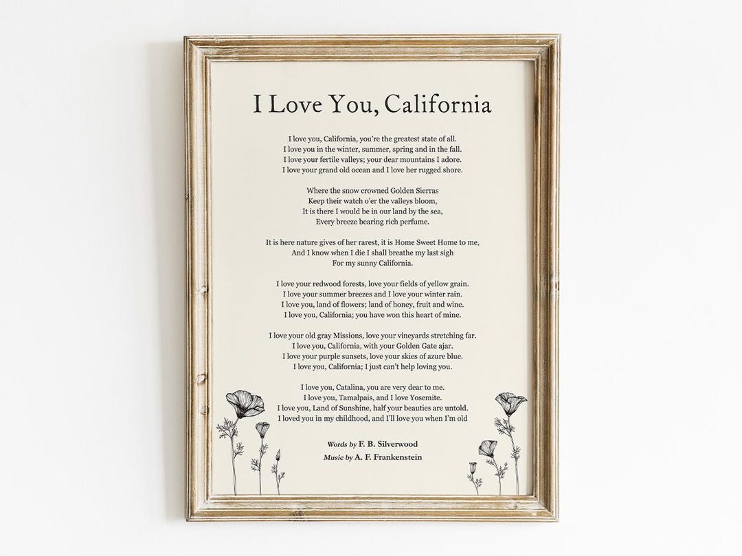 I Love You California State Song Printable, Digital Download, Classic ...