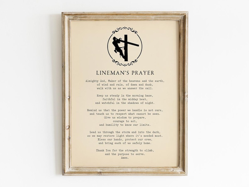 A Lineman's Prayer Printable, Digital Download, Electrical Worker Creed ...