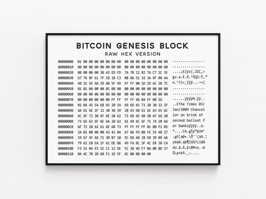 Bitcoin Genesis Block Printable, Digital Download, Cryptocurrency Wall ...