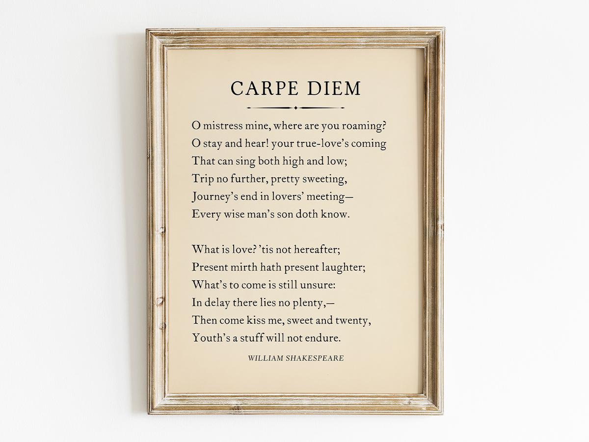 Carpe Diem Poem by William Shakespeare Printable, Digital Download ...