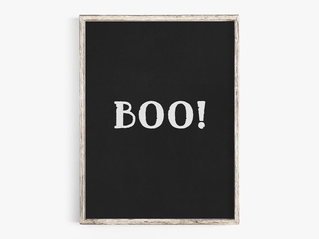 Boo Ghost Printable, Black Bg, Halloween House Sign Decor, Digital ...