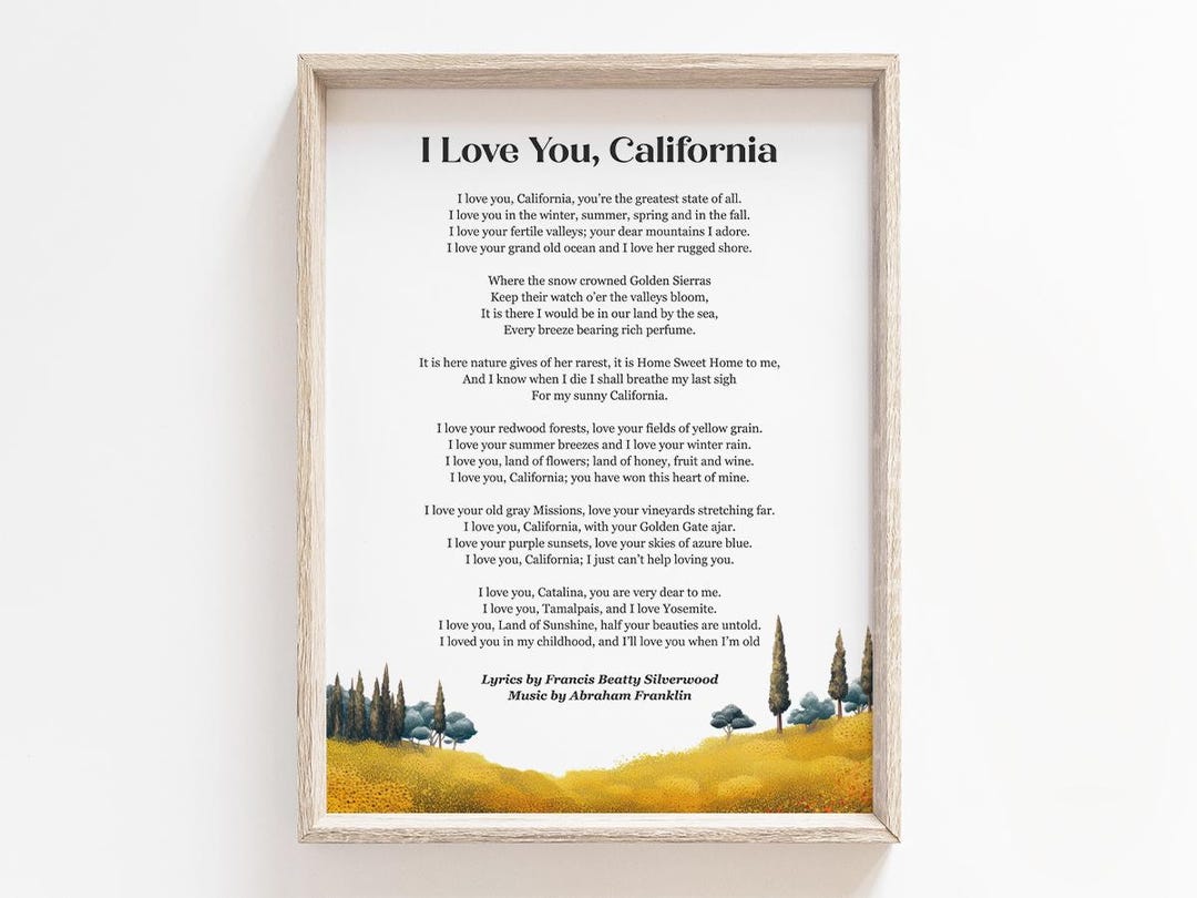 I Love You California Poem Printable, Digital Download, Classic Golden ...
