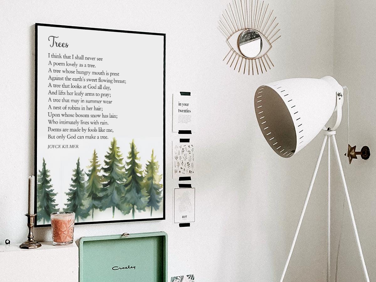 Trees Poem by Joyce Kilmer Printable, Nature Forest Wall Art, Digital ...