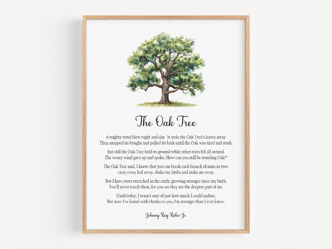 The Oak Tree Poem by Johnny Ray Ryder, Nature Printable, Life of A Tree ...