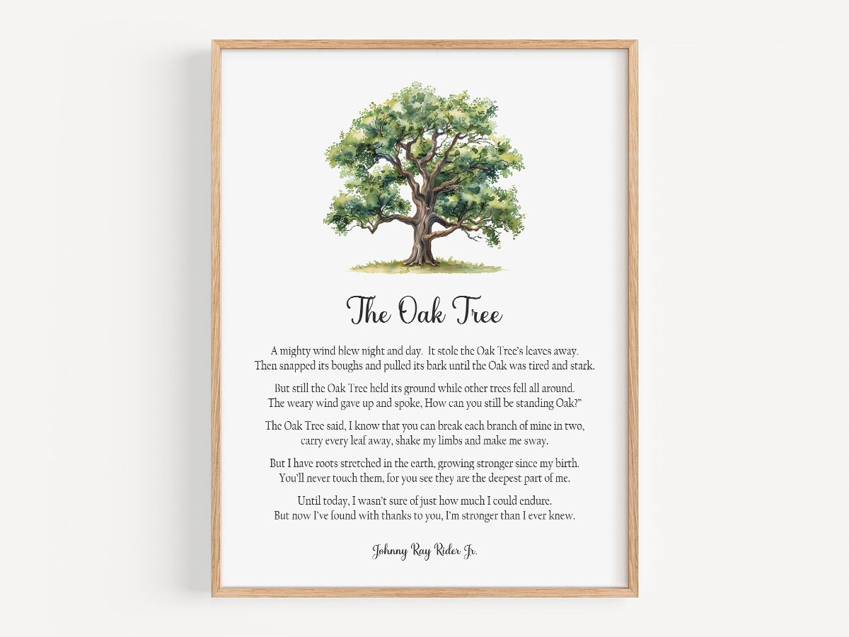 The Oak Tree Poem by Johnny Ray Ryder, Nature Printable, Life of A Tree ...