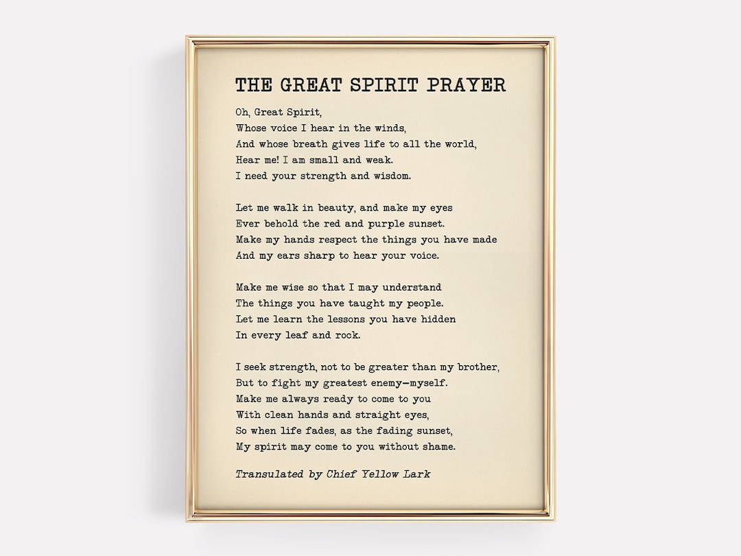 The Great Spirit Prayer - Oh Great Spirit - Chief Yellow Lark Printable ...
