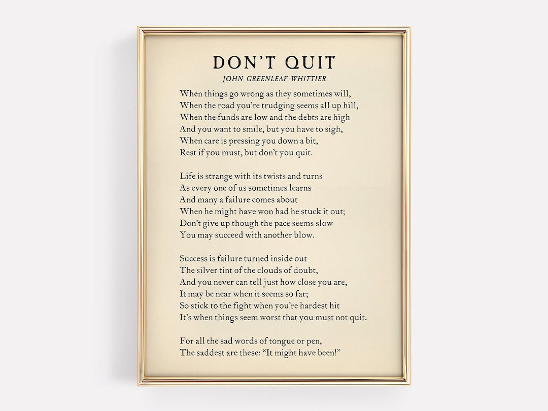 Don't Quit Poem by John Greenleaf Whittier Printable, Vintage Success ...