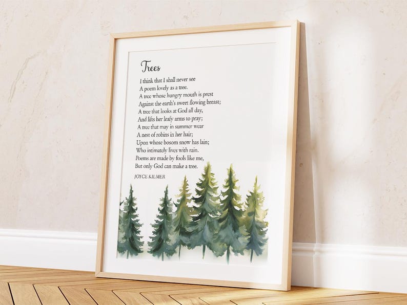 Trees Poem by Joyce Kilmer Printable, Nature Forest Wall Art, Digital ...