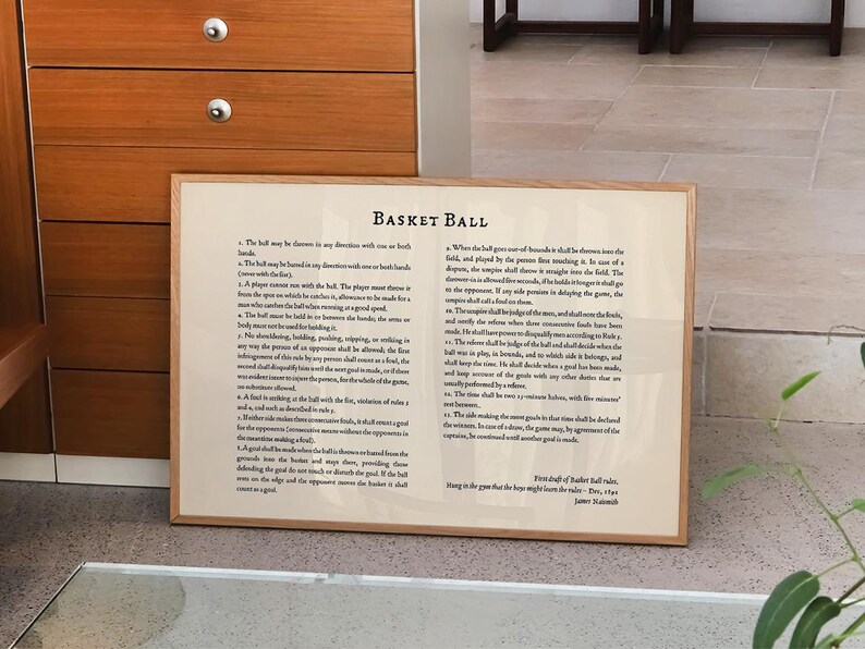 Basketball 13 Original Rules - James Naismith Printable, Digital ...