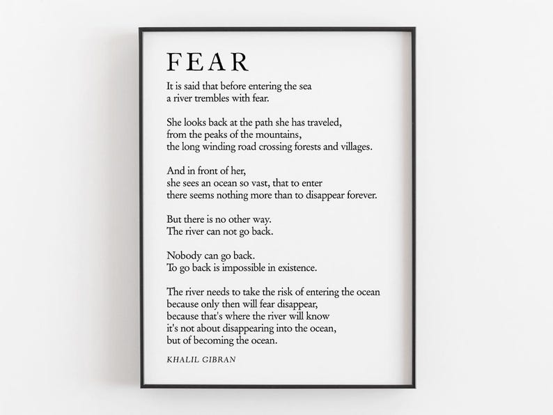 Fear Poem by Kahlil Gibran Printable, Literary Poetry for Dad Wall Art ...