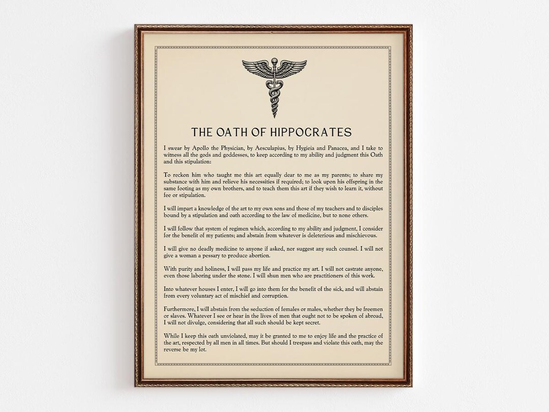 The Oath of Hippocrates Printable, Digital Download, Doctor Medical ...