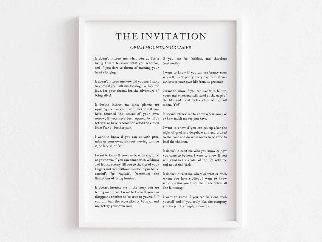 The Invitation Poem of the Heart Printable, Digital Download, Soul ...