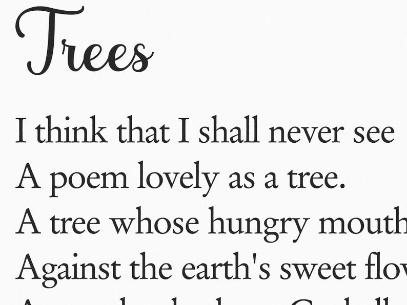 Trees Poem by Joyce Kilmer Printable, Nature Forest Wall Art, Digital ...