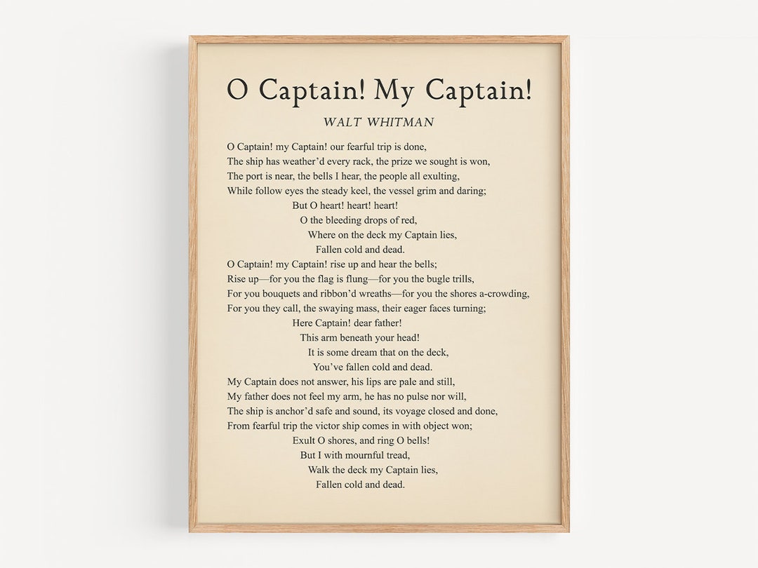 O Captain My Captain Poem Walt Whitman Printable, Digital Download, Vintage Book Page Lover Wall ...