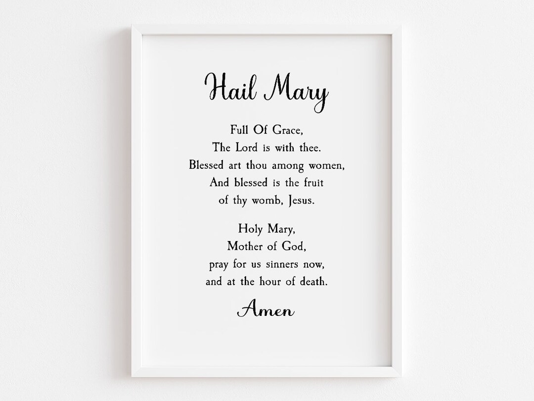 Hail Mary Prayer Printable, Catholic Print, Digital Download, Sunday ...