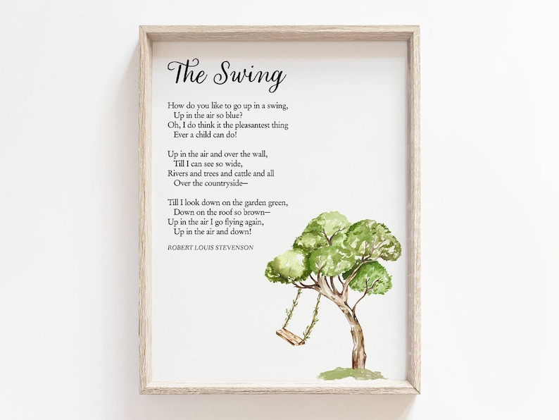 The Swing Poem by Robert Louis Stevenson Printable, Childhood Tree ...