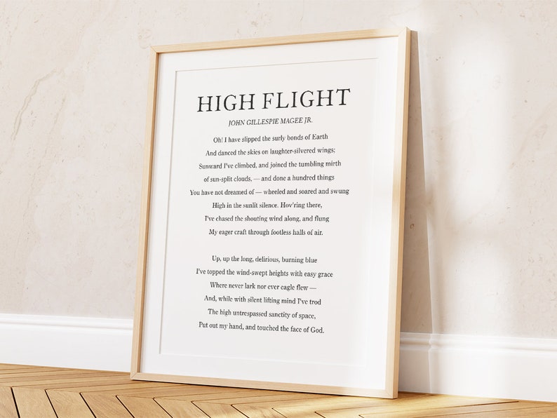 High Flight Poem by John Gillespie Magee Printable, Aviator Print ...