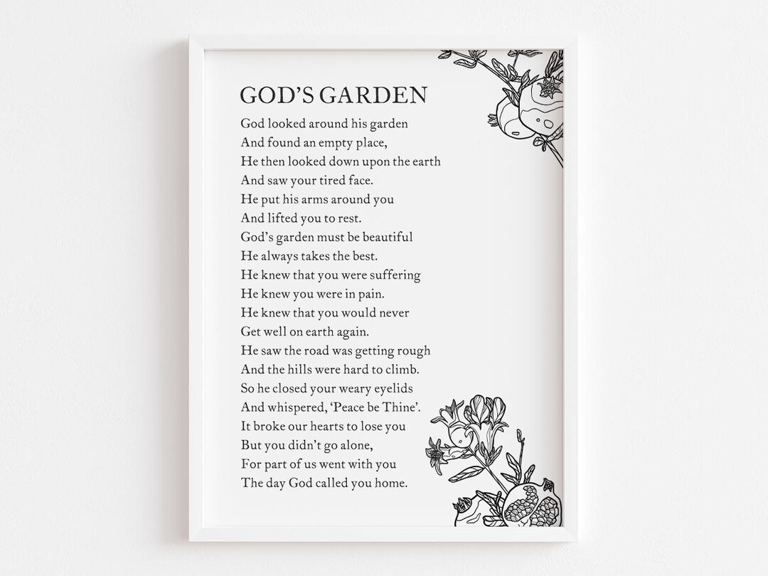 God’s Garden Poem Memorial Tribute Printable, Digital Download, Funeral ...