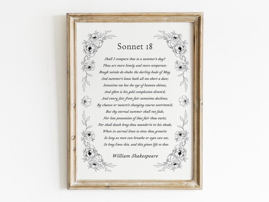 Sonnet 18 Shall I Compare Thee Summer William Shakespeare Printable ...