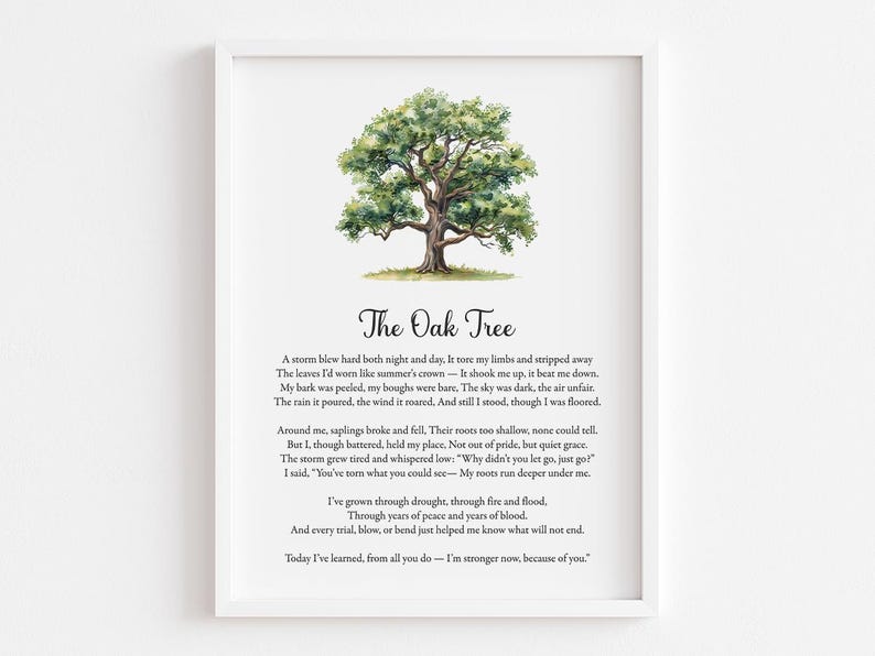 The Oak Tree Poem Printable, Life of a Tree Poetry Wall Art, Digital ...