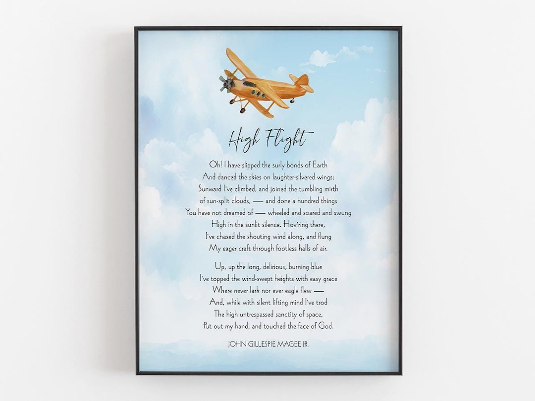 High Flight Poem by John Gillespie Magee Printable, Aviator Print ...