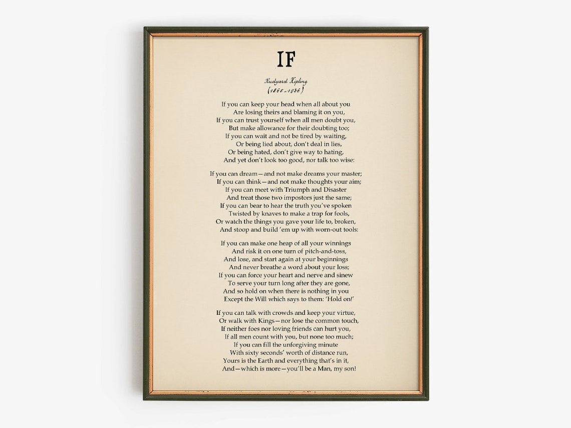 If Poem by Rudyard Kipling Printable, Vintage Inspire Student Wall Art ...