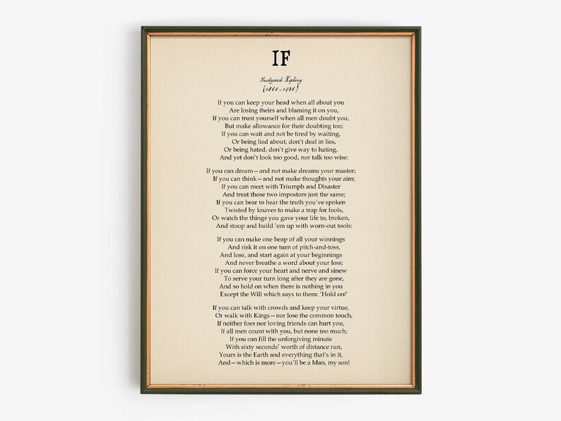 If Poem by Rudyard Kipling Printable, Vintage Inspire Student Wall Art ...