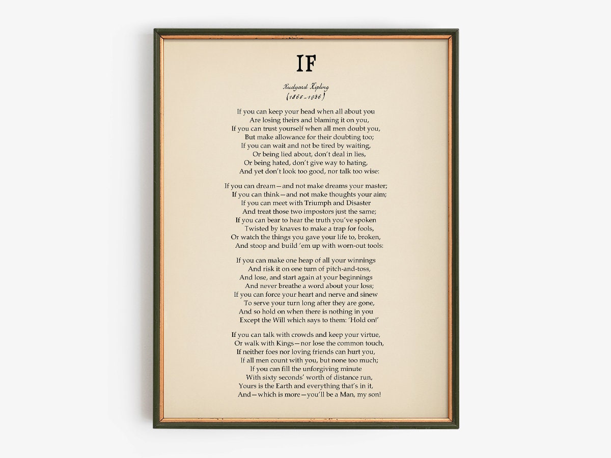 If Poem by Rudyard Kipling Printable, Vintage Inspire Student Wall Art ...