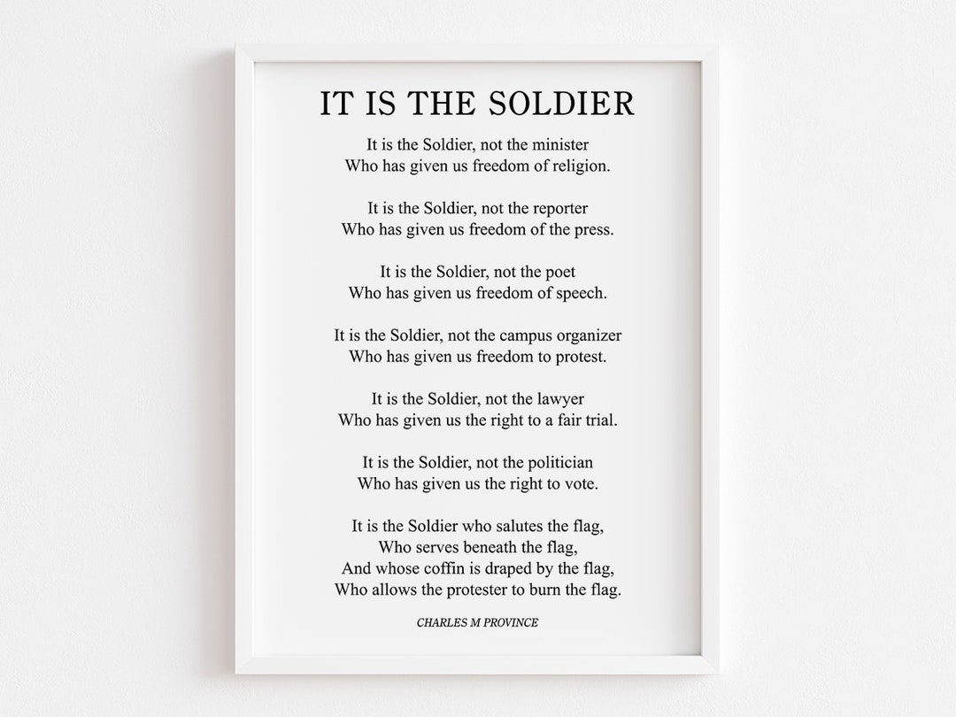 It is the Soldier Poem by Charles M Province Printable, Digital Download, Army Memorial Day Wall ...