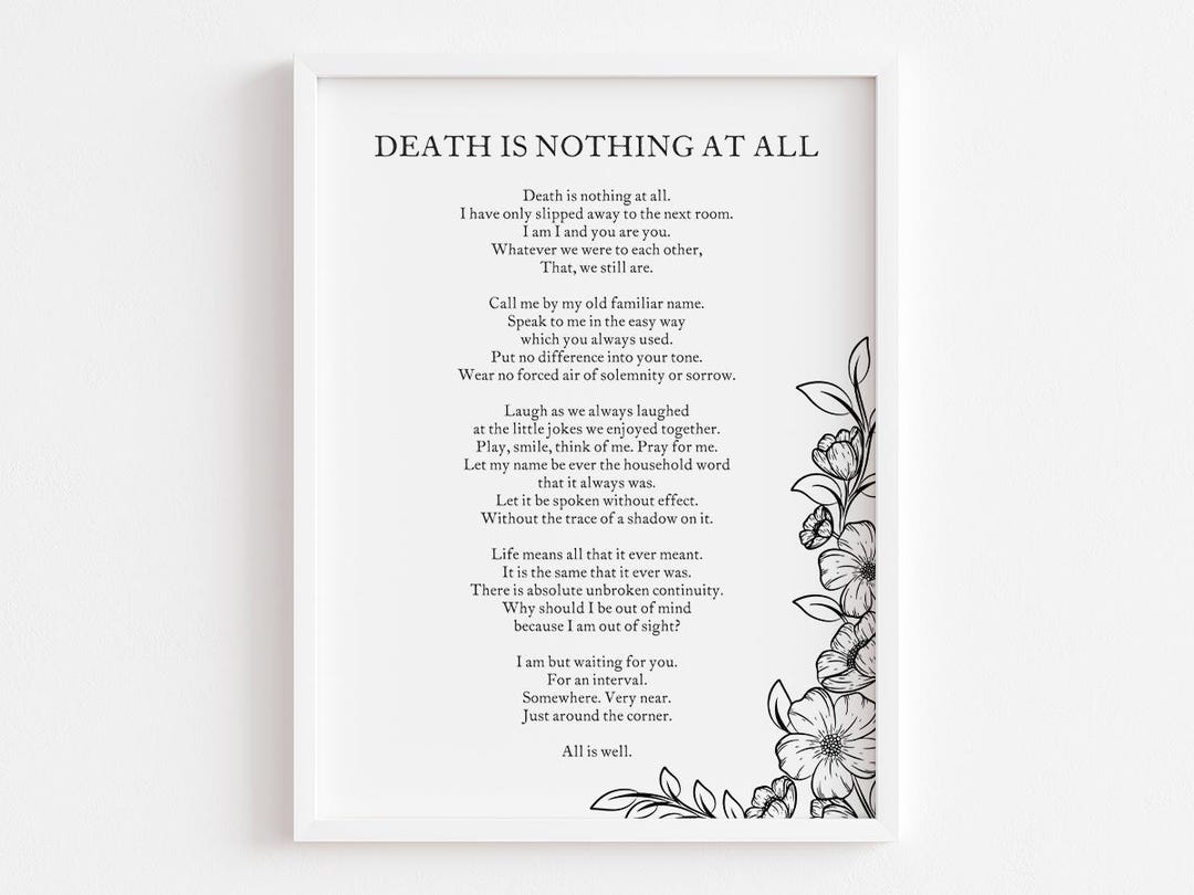 Death is Nothing at All Printable, Digital Download, Funeral Grief ...
