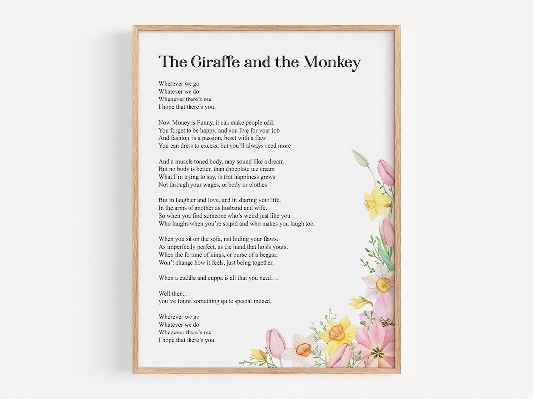 Giraffe and the Monkey Poem Printable, Digital Download, Wedding ...