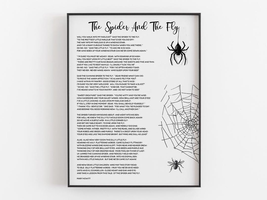 The Spider and the Fly Poem Mary Howitt Printable, Digital Download ...
