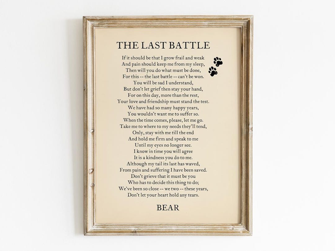 Custom Pet Memorial - the Last Battle Poem Printable, Dog or Cat Loss ...