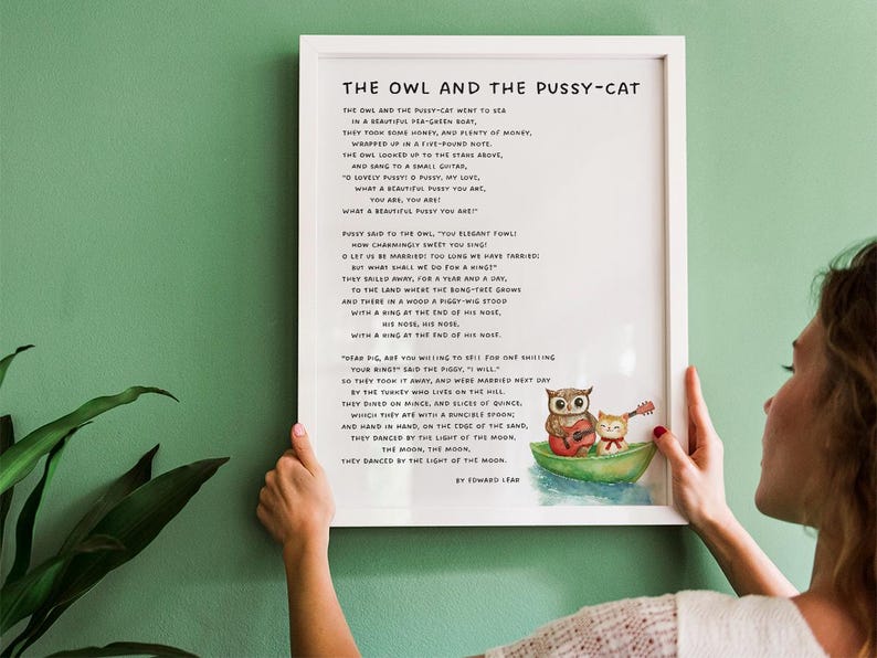 The Owl and the Pussycat Poem by Edward Lear Printable, Nursery Rhyme ...