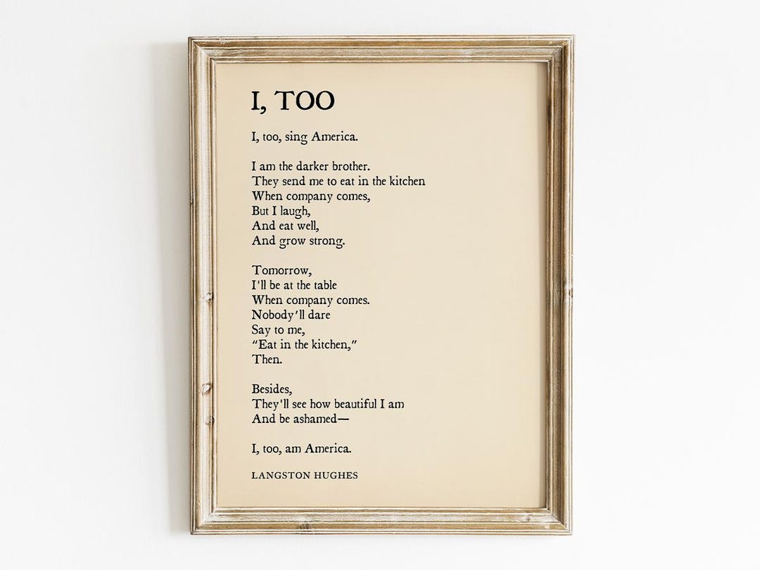 I, Too Sing America Poem Langston Hughes Printable, Digital Download ...