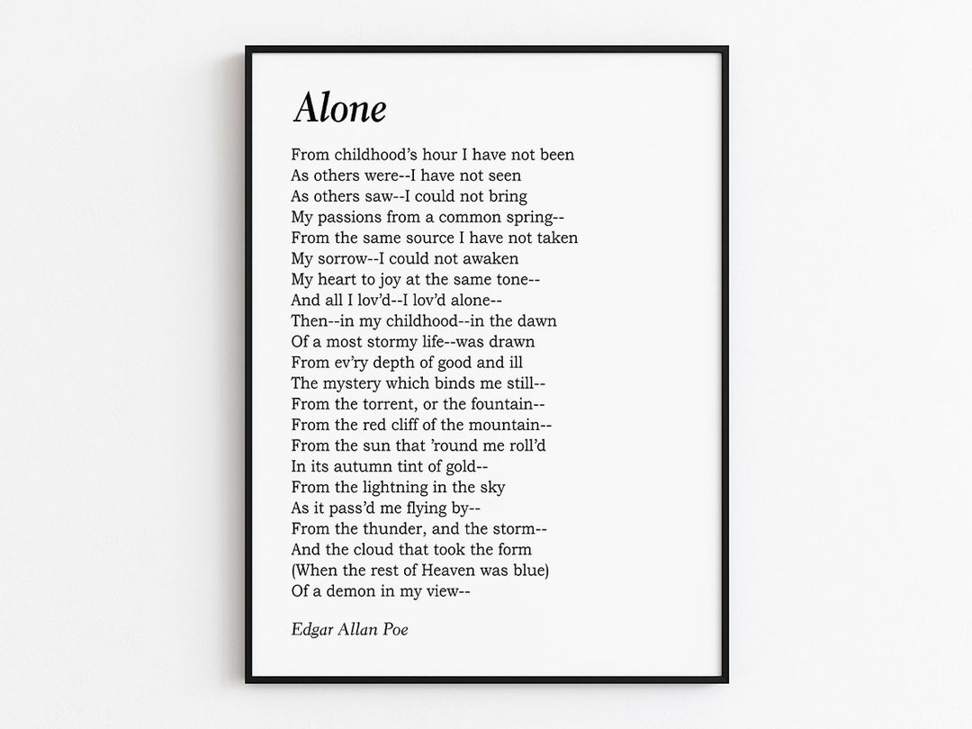 Alone Poem by Edgar Allan Poe Printable, Solitude Print Digital ...