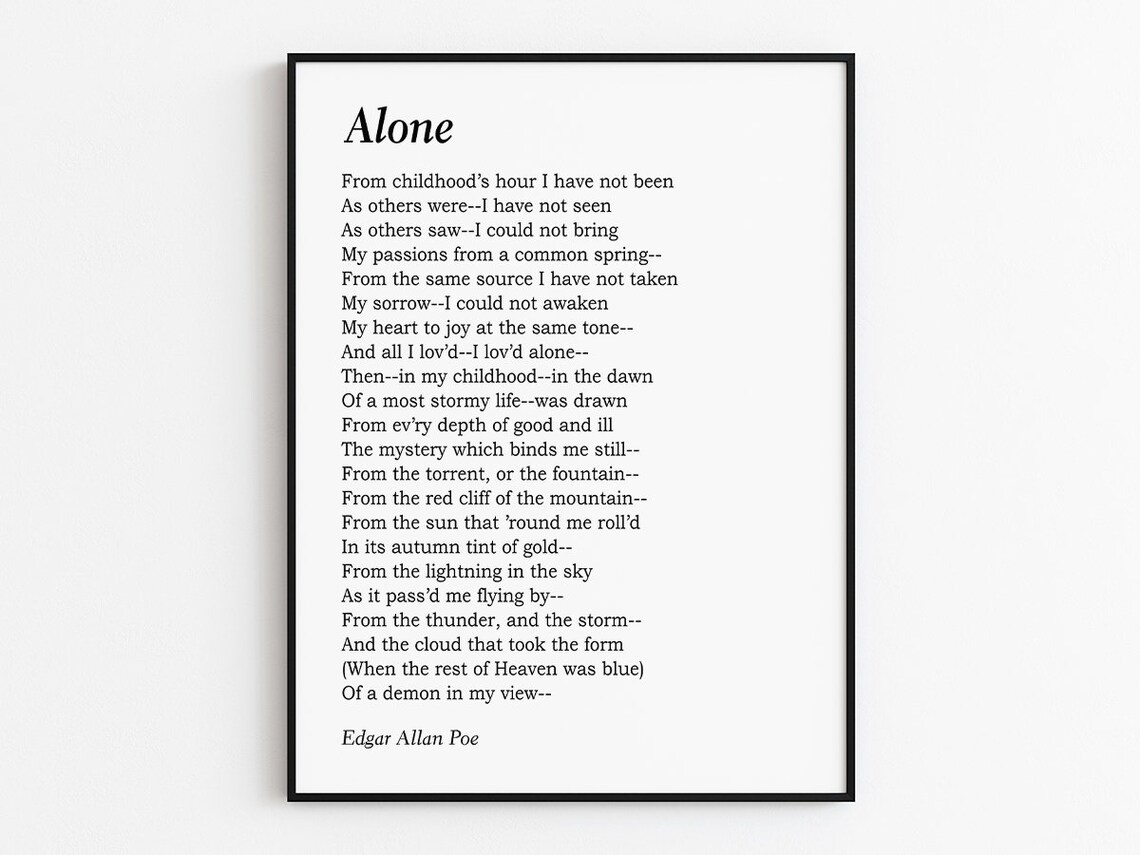 Alone Poem by Edgar Allan Poe Printable, Solitude Print Digital ...