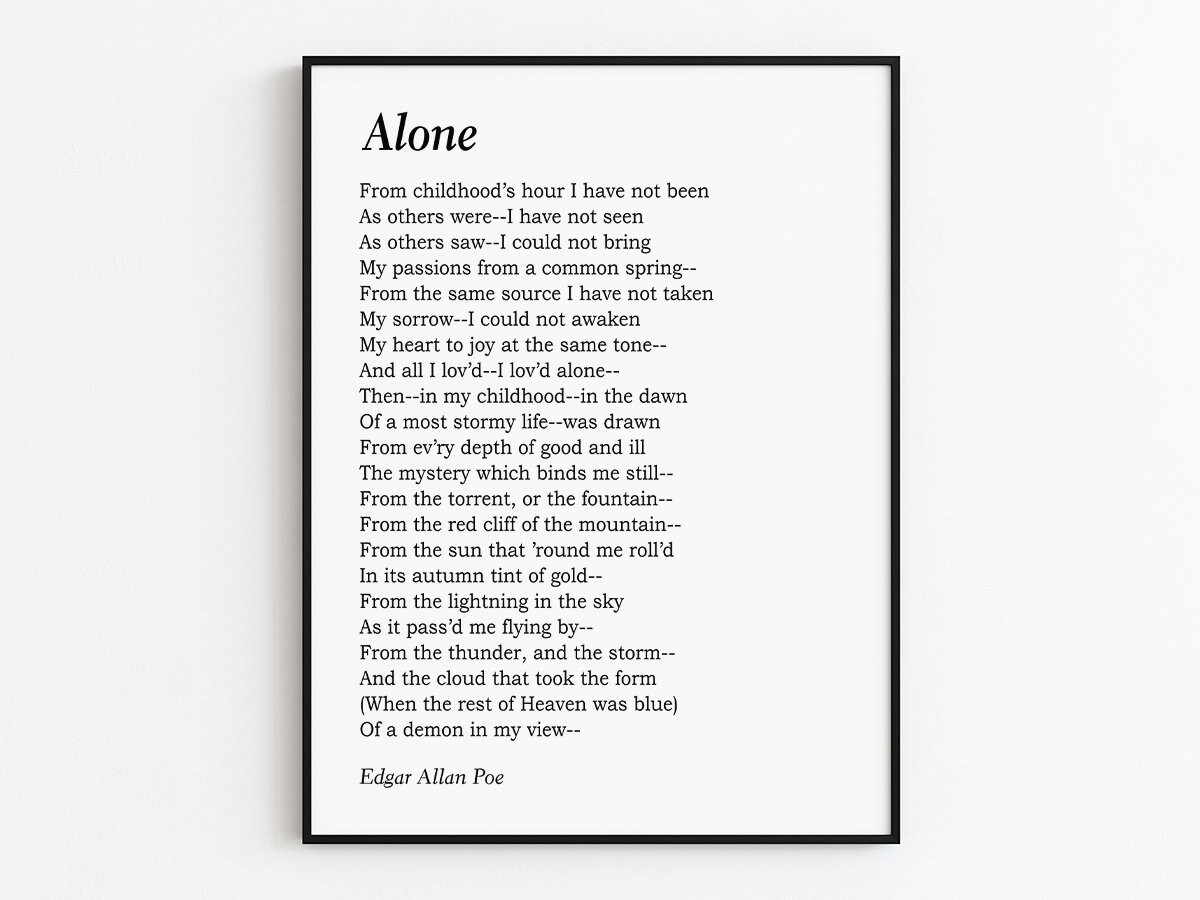 Alone Poem by Edgar Allan Poe Printable, Solitude Print Digital ...