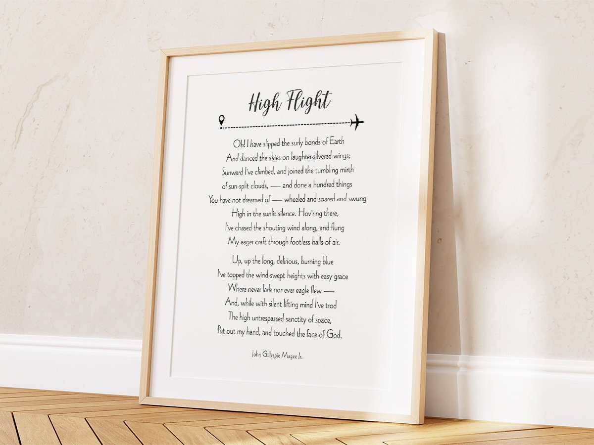 High Flight Poem by John Gillespie Magee Printable, Aviator Print ...