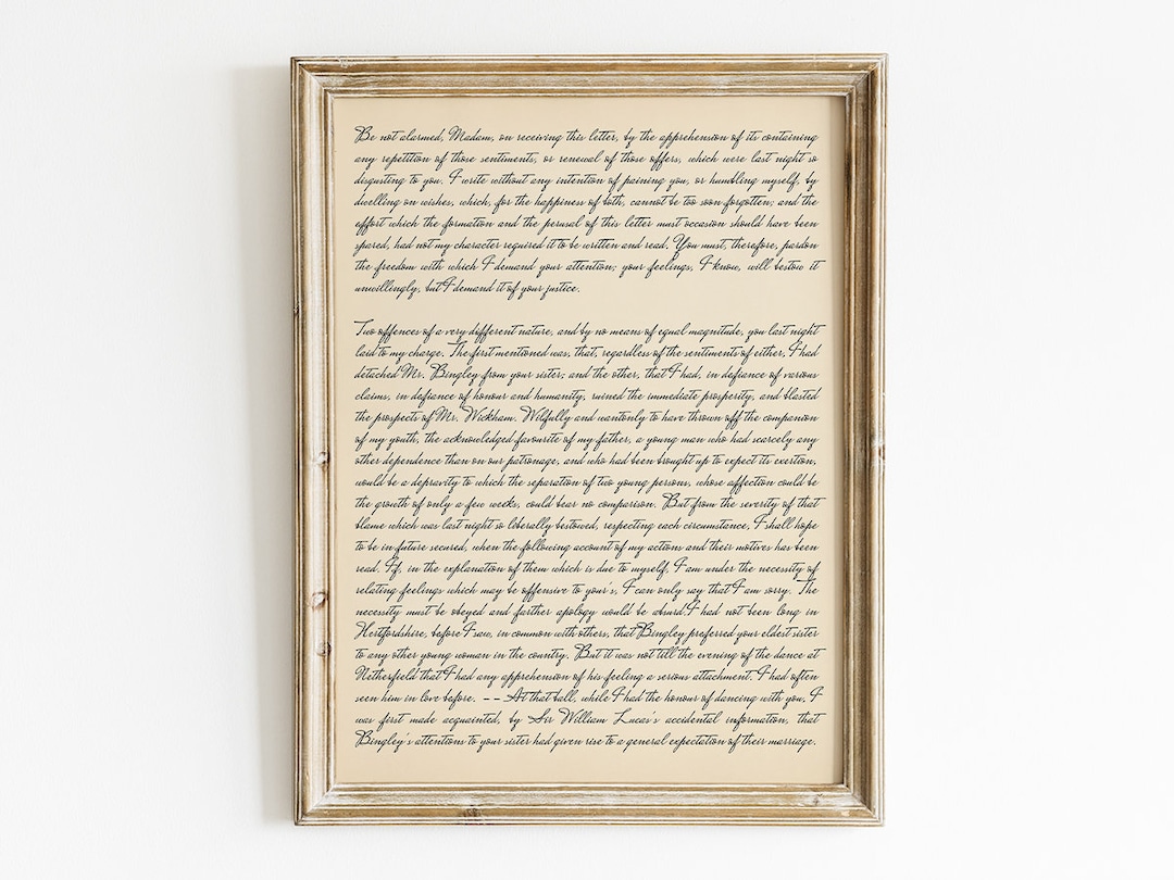 Pride & Prejudice Mr. Darcy's Letter to Elizabeth - Jane Austen ...