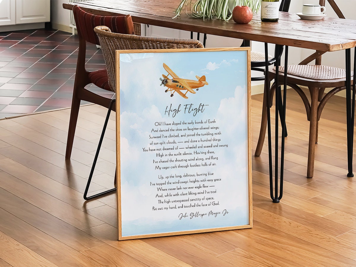 High Flight Poem by John Gillespie Magee Printable, Aviator Print ...