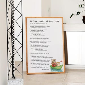 The Owl and the Pussycat Poem by Edward Lear Printable, Nursery Rhyme ...