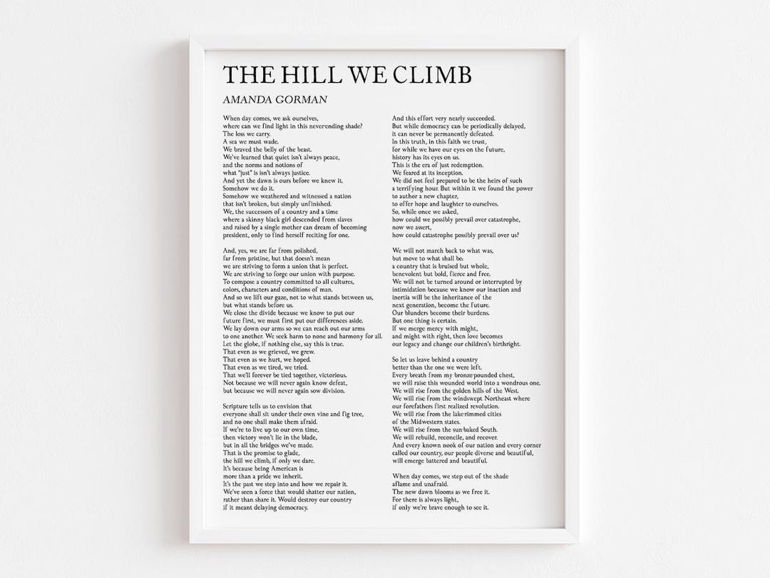 The Hill We Climb Poem by Amanda Gorman Printable, Anthem of Hope Print ...