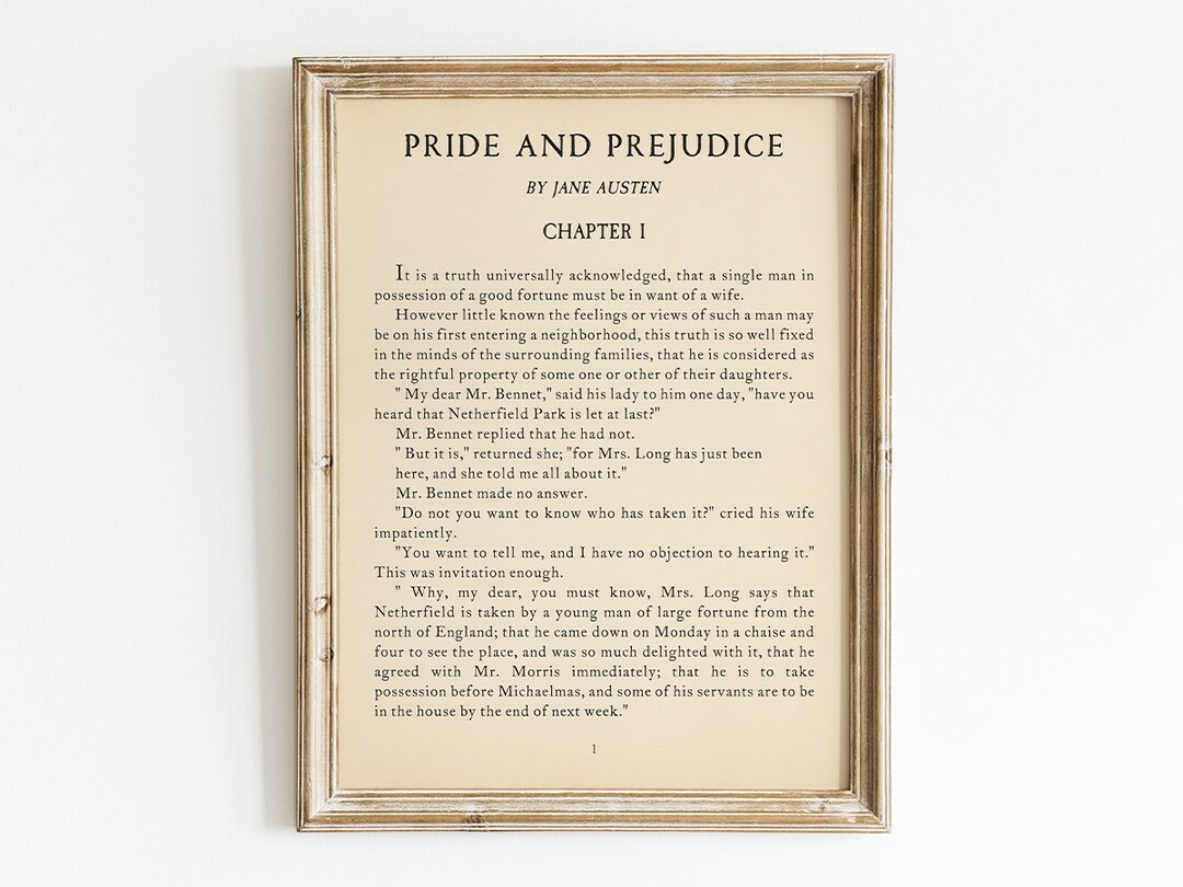Pride & Prejudice Vintage First Page Chapter 1 Jane Austen Printable ...